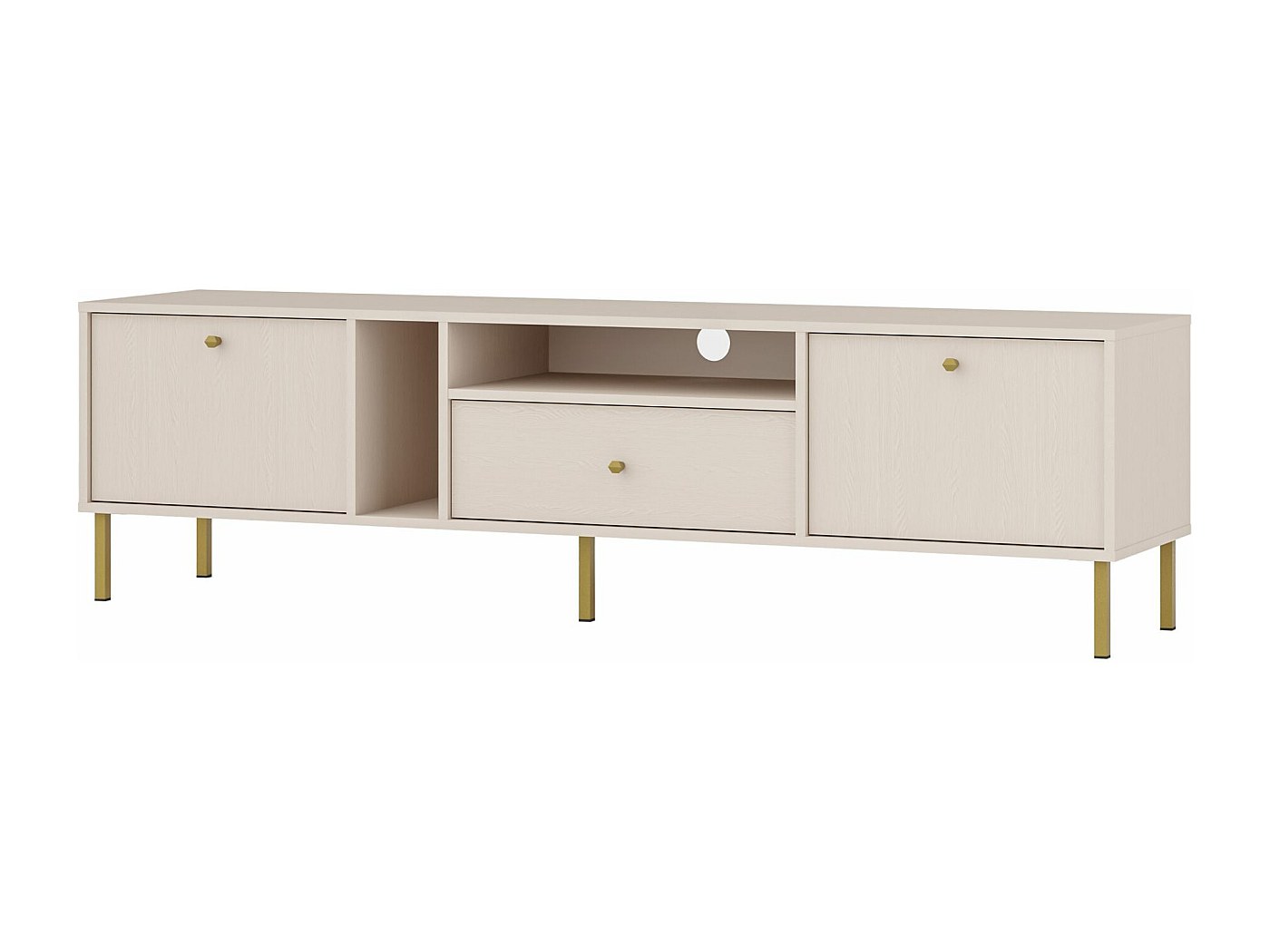 Meuble TV 2 portes avec tiroir - 180 cm - beige - OKTIO