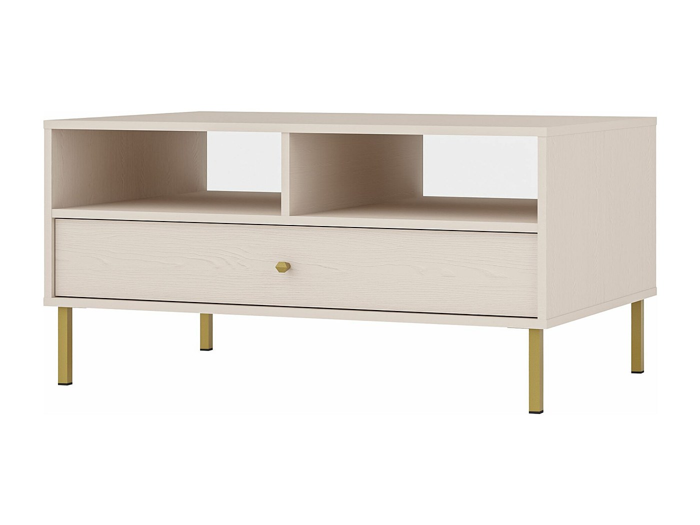 Tavolino da salotto con cassetto e mensole - Beige sabbia - 100 cm - OKTIO