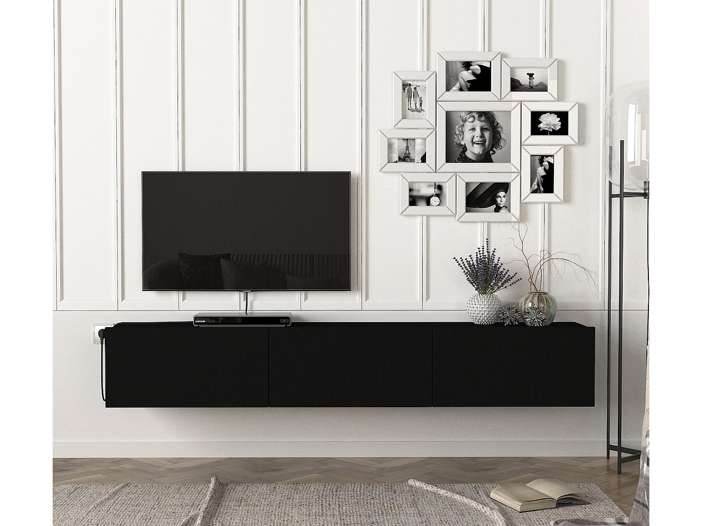 Schöne Tv Board Schwarz Hängend Ebenbild
