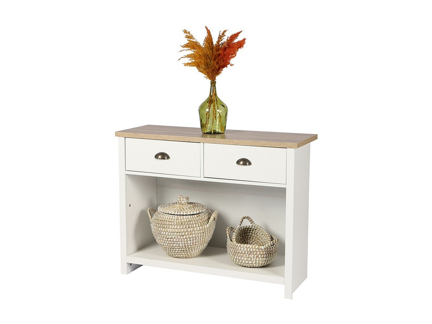 Console avec 1 étagère et 2 tiroirs design colonial – 97x35xH76 cm ...
