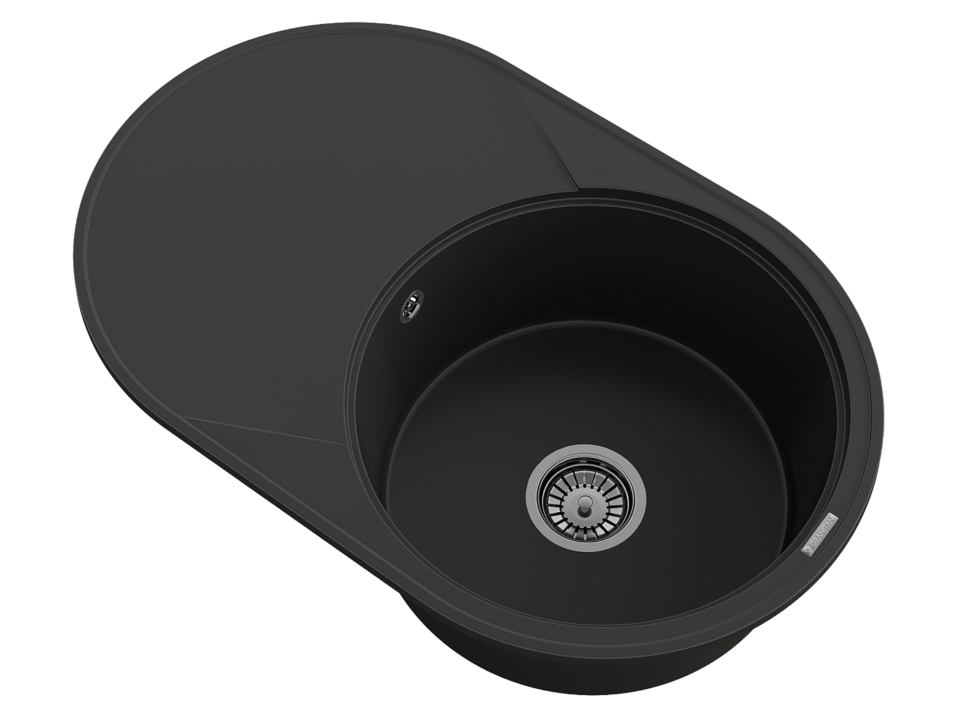 ÉVIER ROND EN GRANIT 1 CUVE GRAND ÉGOUTTOIR SIPHON CHROME SAVIO