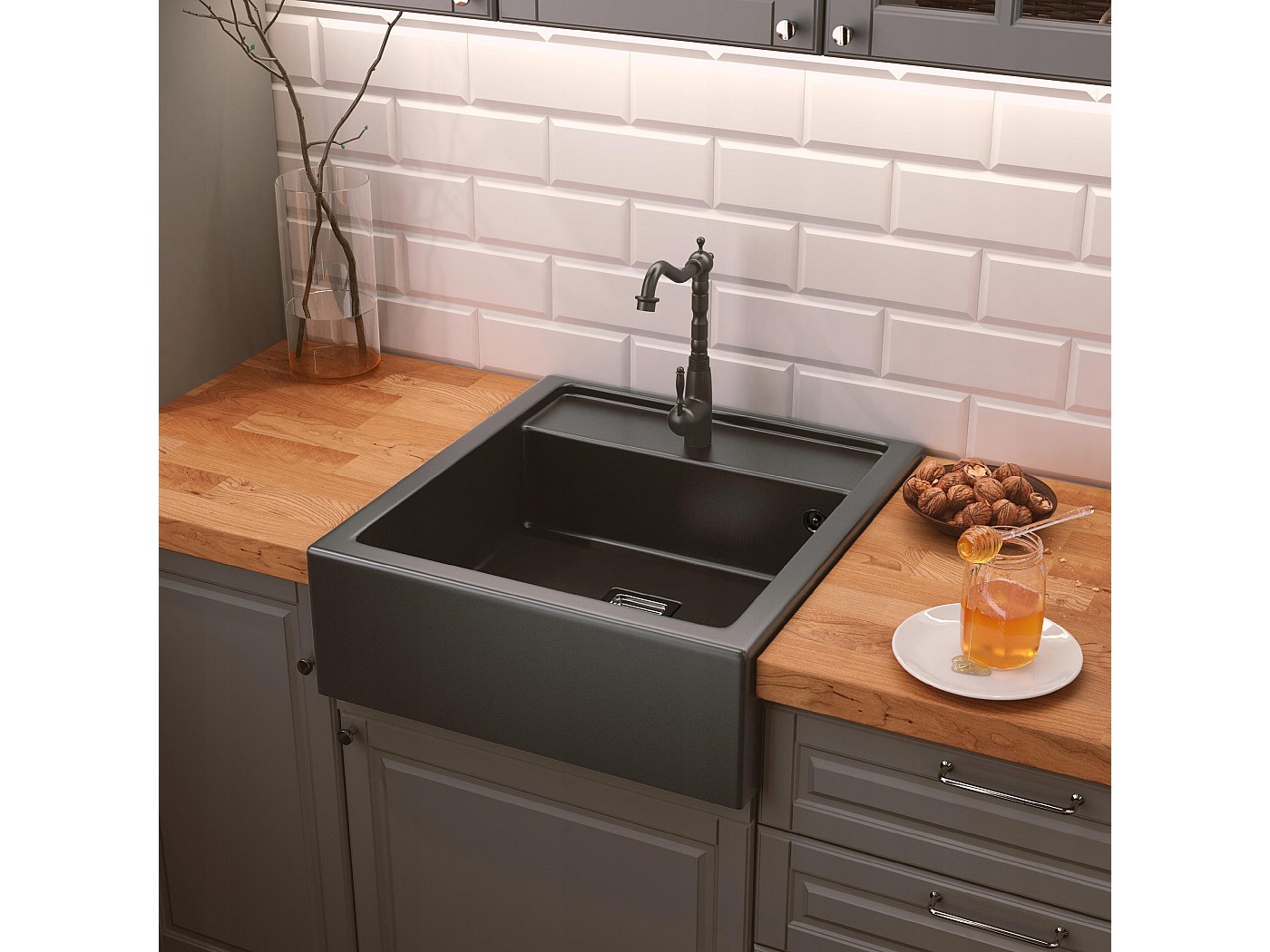 GRANIT Évier RETRO Scandinave Noir FARM