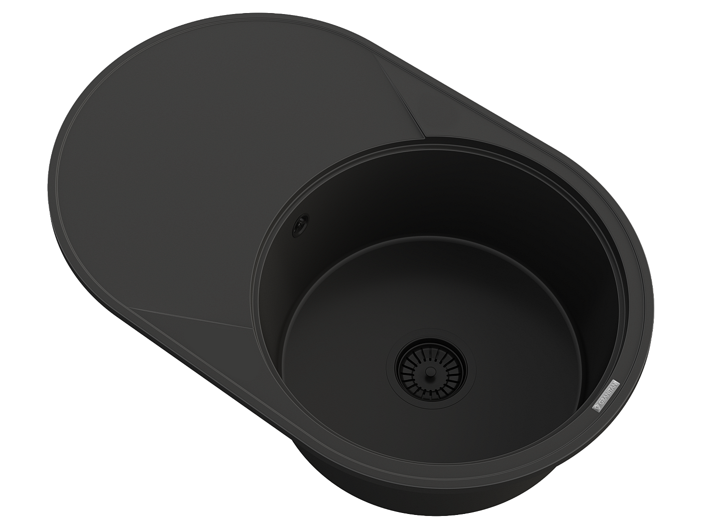 ÉVIER DE CUISINE ROND EN GRANIT 1 CUVE GRAND ÉGOUTTOIR SIPHON NOIR SAVIO