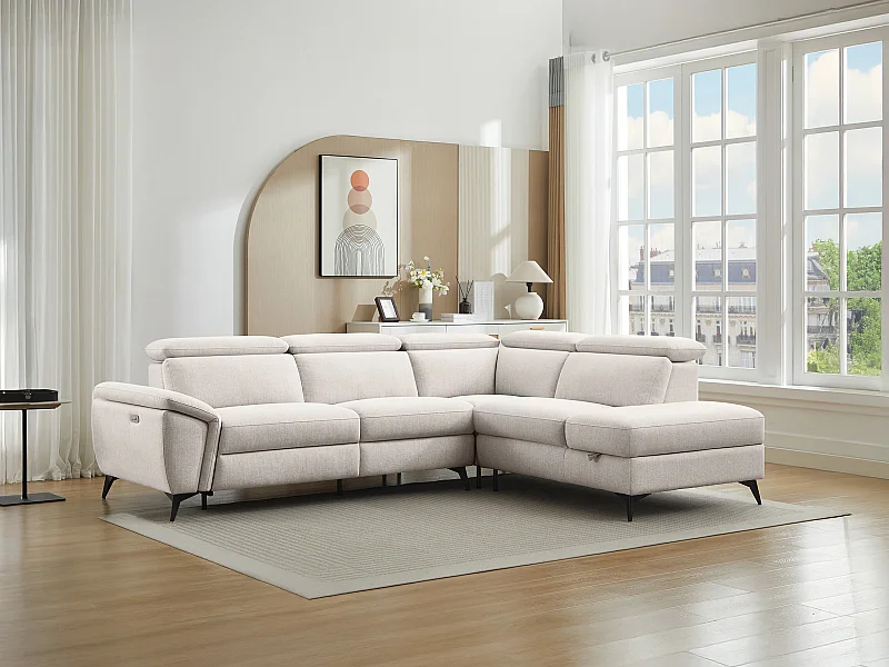 Narożna sofa z elektryczną funkcją relaksu, z tkaniny melanżowej ...