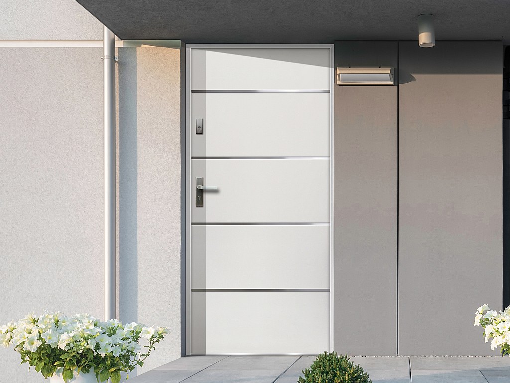 Porte d'entrée en acier pleine et inox H207 x L100 cm blanc poussant ...