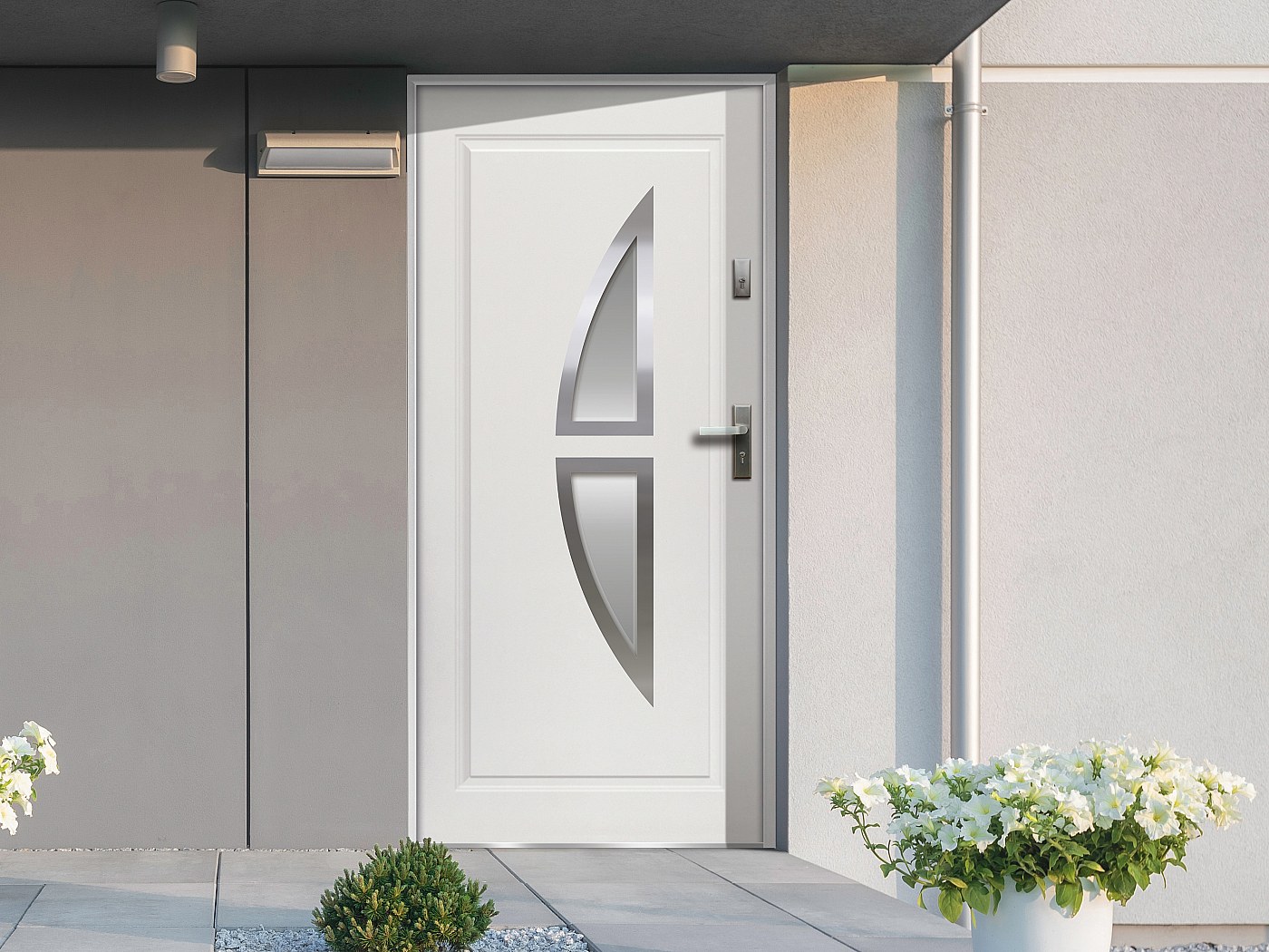 Porta de entrada aço envidraçado com inox A207xL100cm branco abertura ...