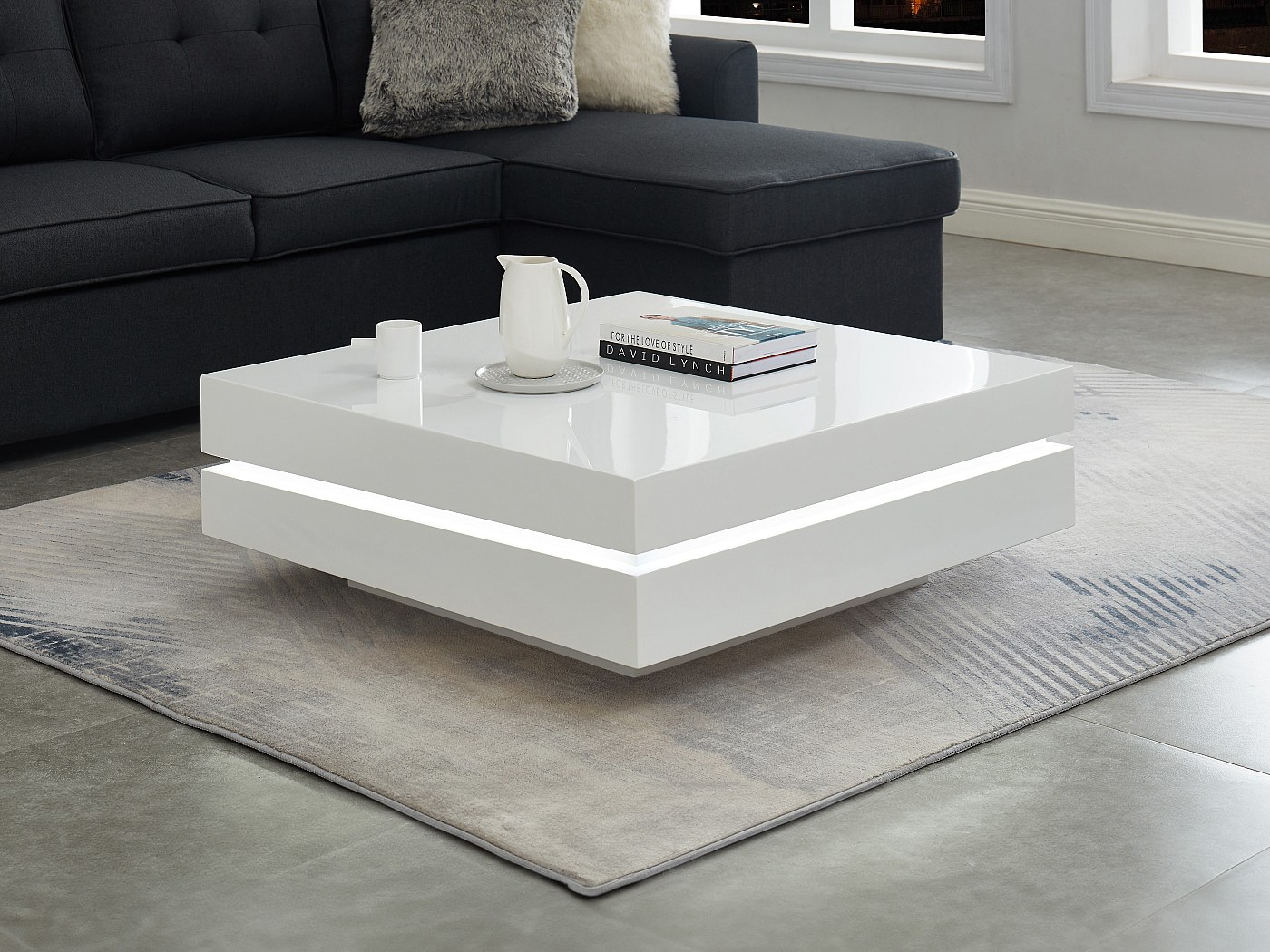 Table basse en MDF avec LEDs - Blanc laqué - LYESS