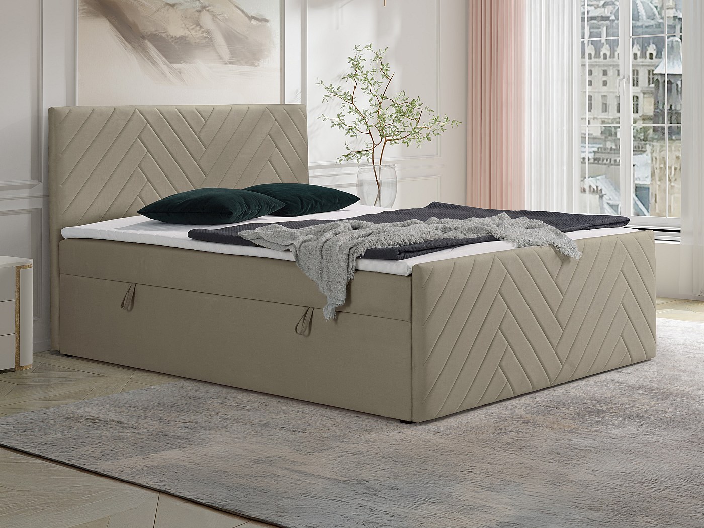 Set completo letto deco cm rete contenitore 180 x 200 Velluto Tortora ...