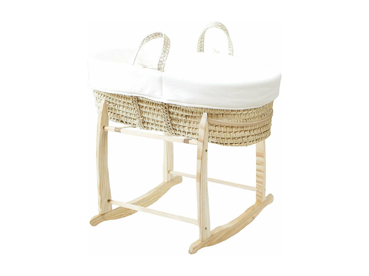 Cesta Porta Bimbo in Cotone Biologico Bianca e Supporto in Legno