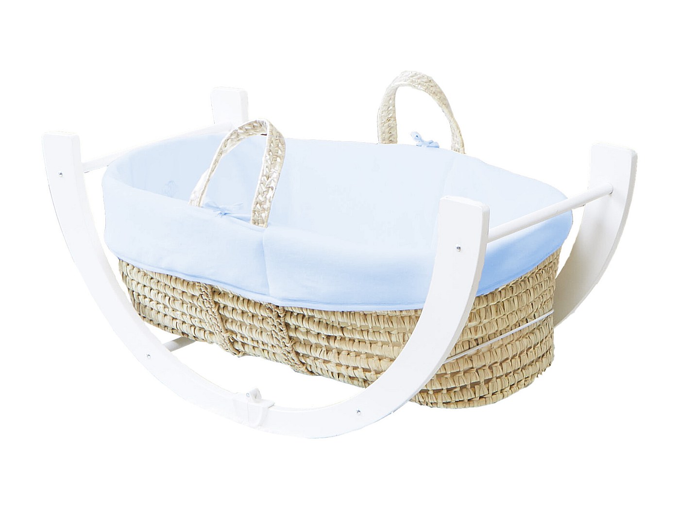 Cesta Porta Bimbo In Cotone Bio Azzurra e Supporto Reversibile Bianco