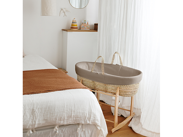 Cesta Porta Bimbo in Cotone Biologico Nocciola e Supporto in Legno