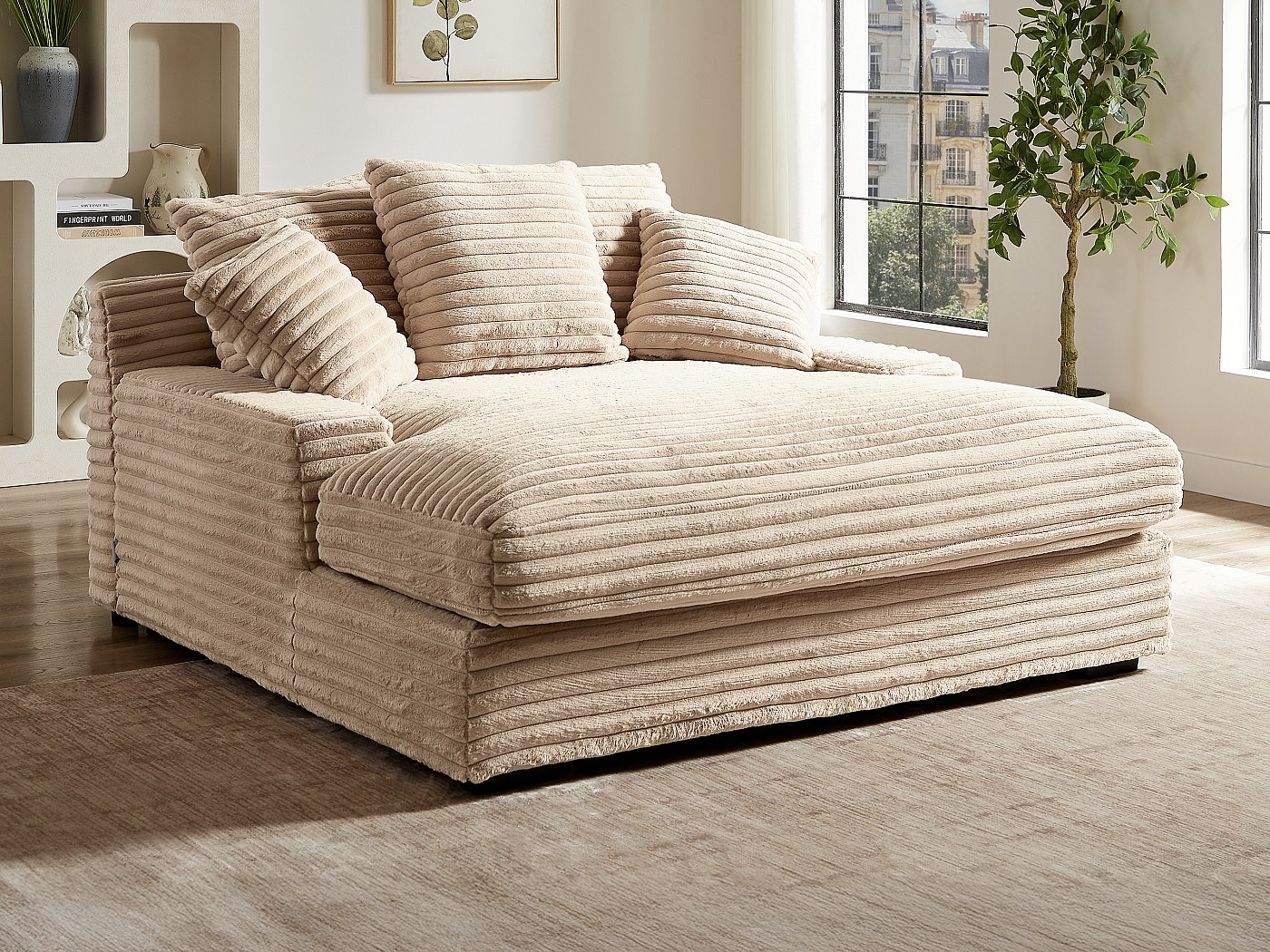 Méridienne 2 places en velours côtelé grosses côtes vieux rose ESARTO ...