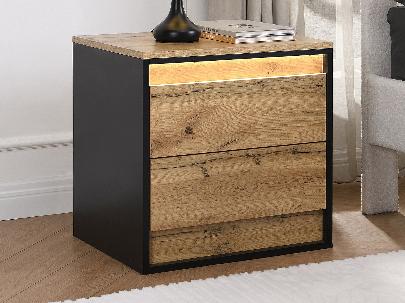 2er-Set Nachttische mit 2 Schubladen - Mit LED-Beleuchtung - RUKALO günstig online kaufen