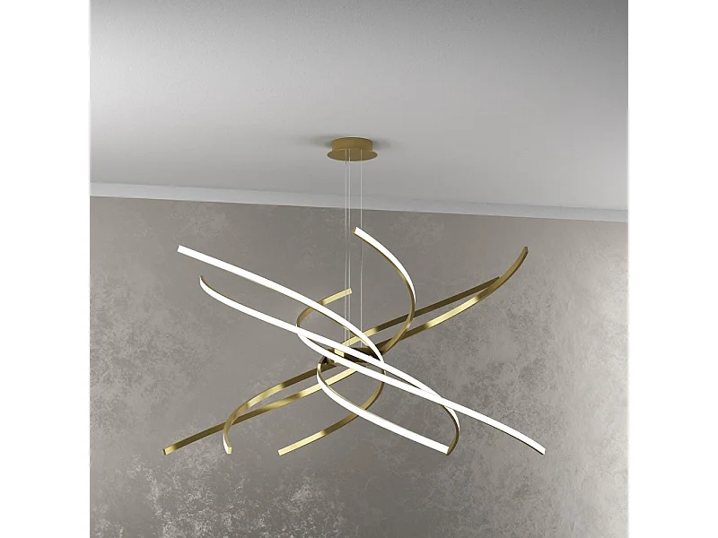 Sospensione Moderna Tornado Alluminio Oro Brunito Led 88W D.100Cm Luce ...