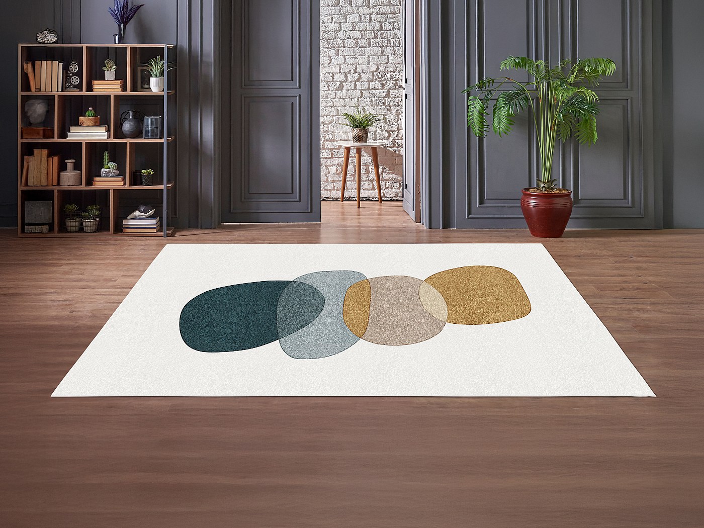 Tapis abstrait 160 x 230 cm blanc, bleu, taupe - MONTELARA