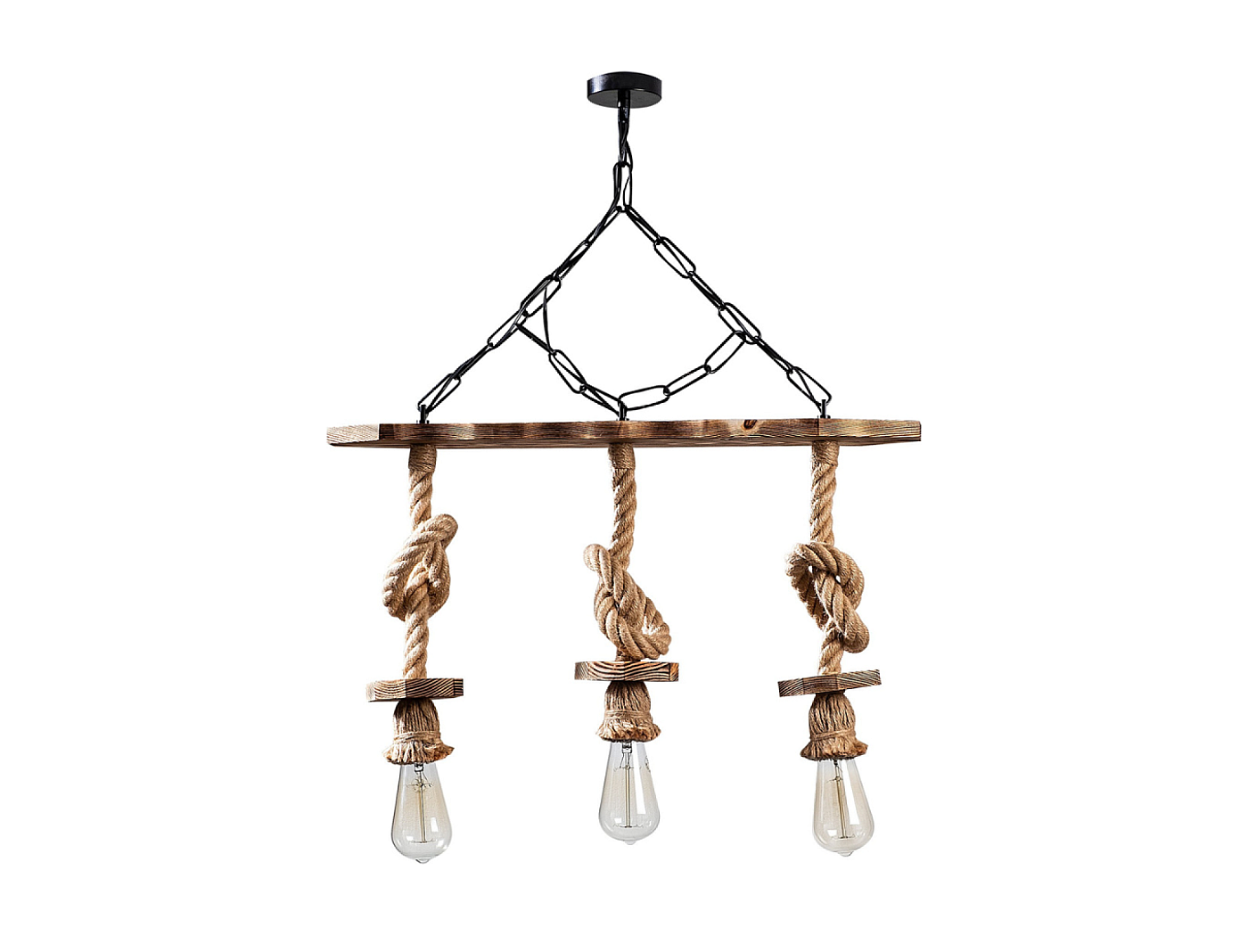 Candeeiro suspenso rústico com fio 3 lâmpadas cordas e madeira ZYA ...