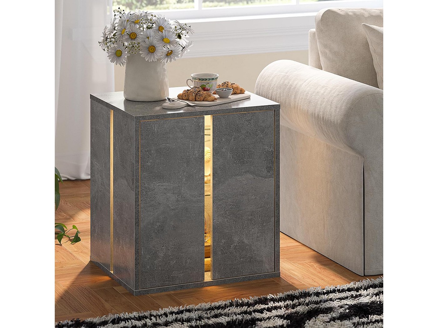 Tables de chevet avec LED Tables de chevet grises de ferme avec ...