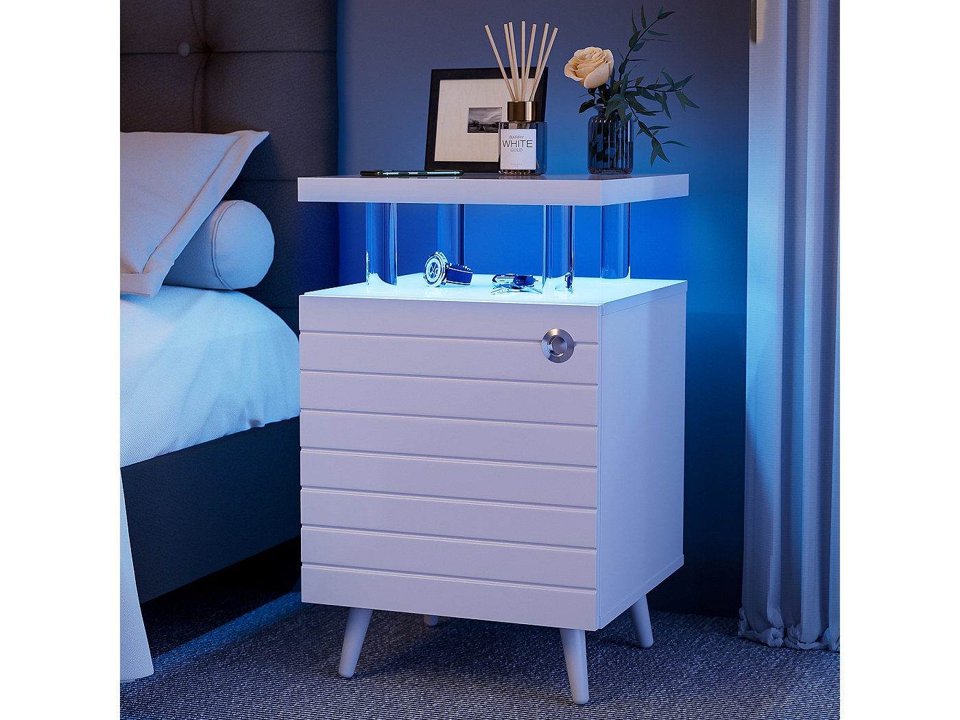 Table de chevet LED, table de chevet LED, table d'appoint, salon avec 4 ...