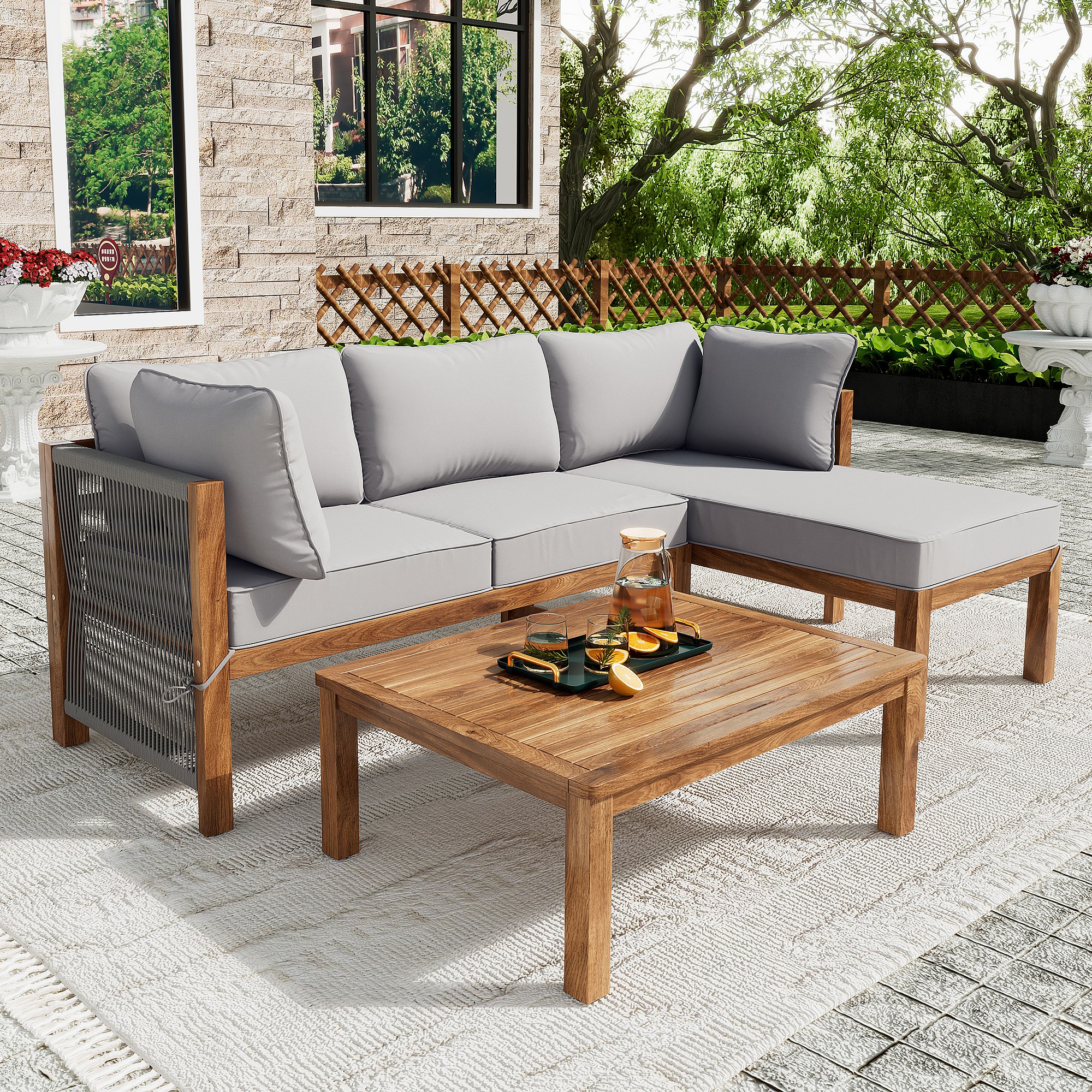 Móveis de jardim modulares em madeira de acácia: 1 sofá de canto + 1 ...