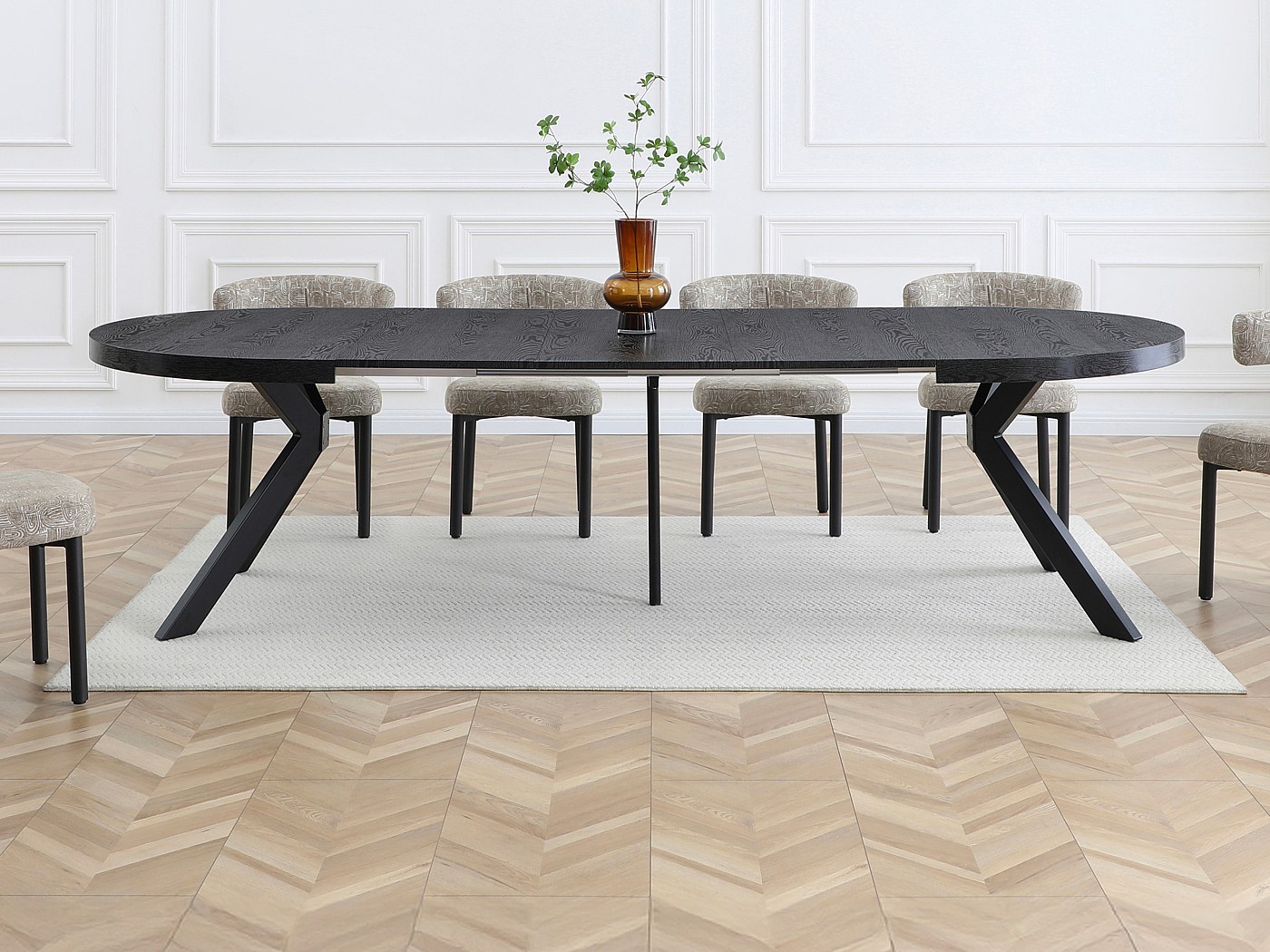 Table à manger extensible 6 à 12 couverts en MDF et acier - Noir - KOMONI