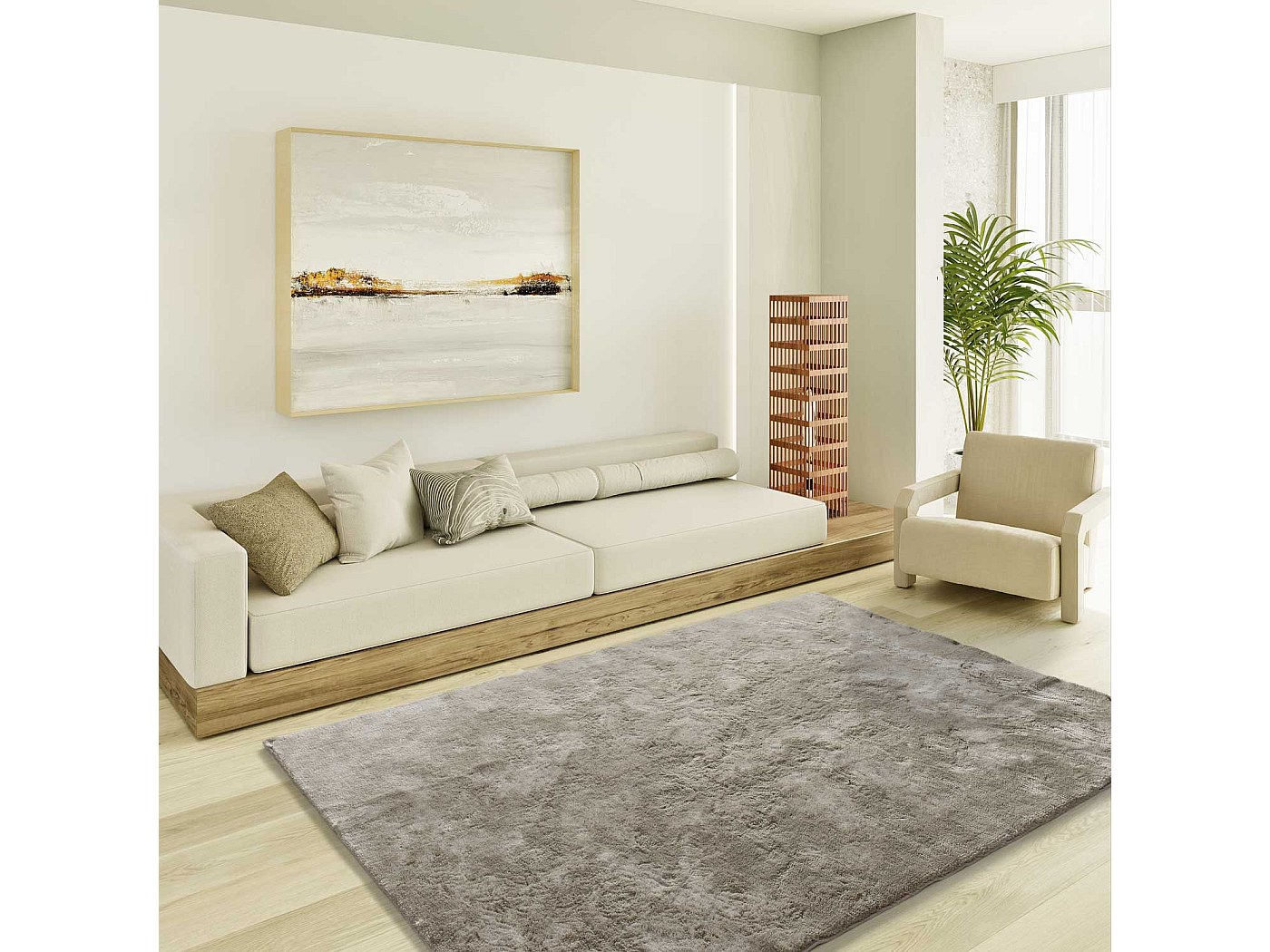 Tappeto interno - shaggy liscio - pietra - 80 x 150 cm - ROMA