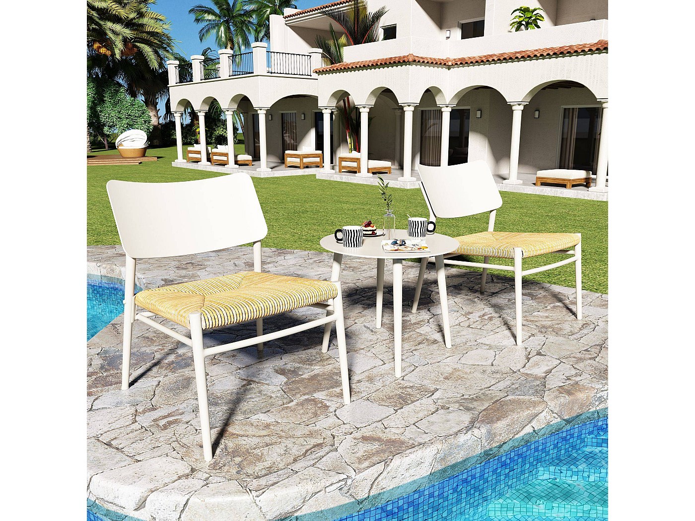 Set di 3 mobili da balcone in alluminio, rattan PE, portata 150 kg, per ...