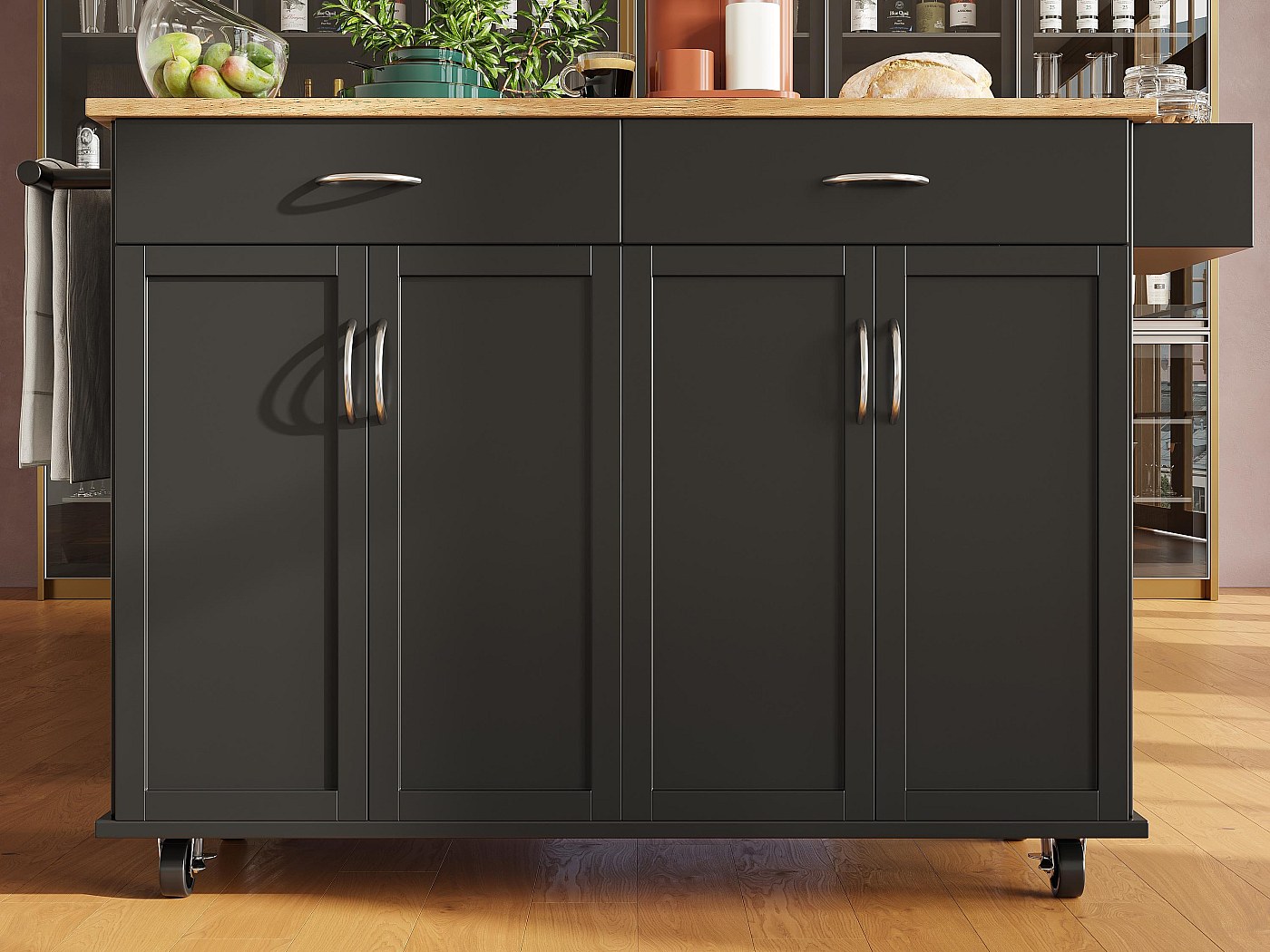 Buffet, mobile bar, carrello con piano retrattile - 2 cassetti e 4 ante ...