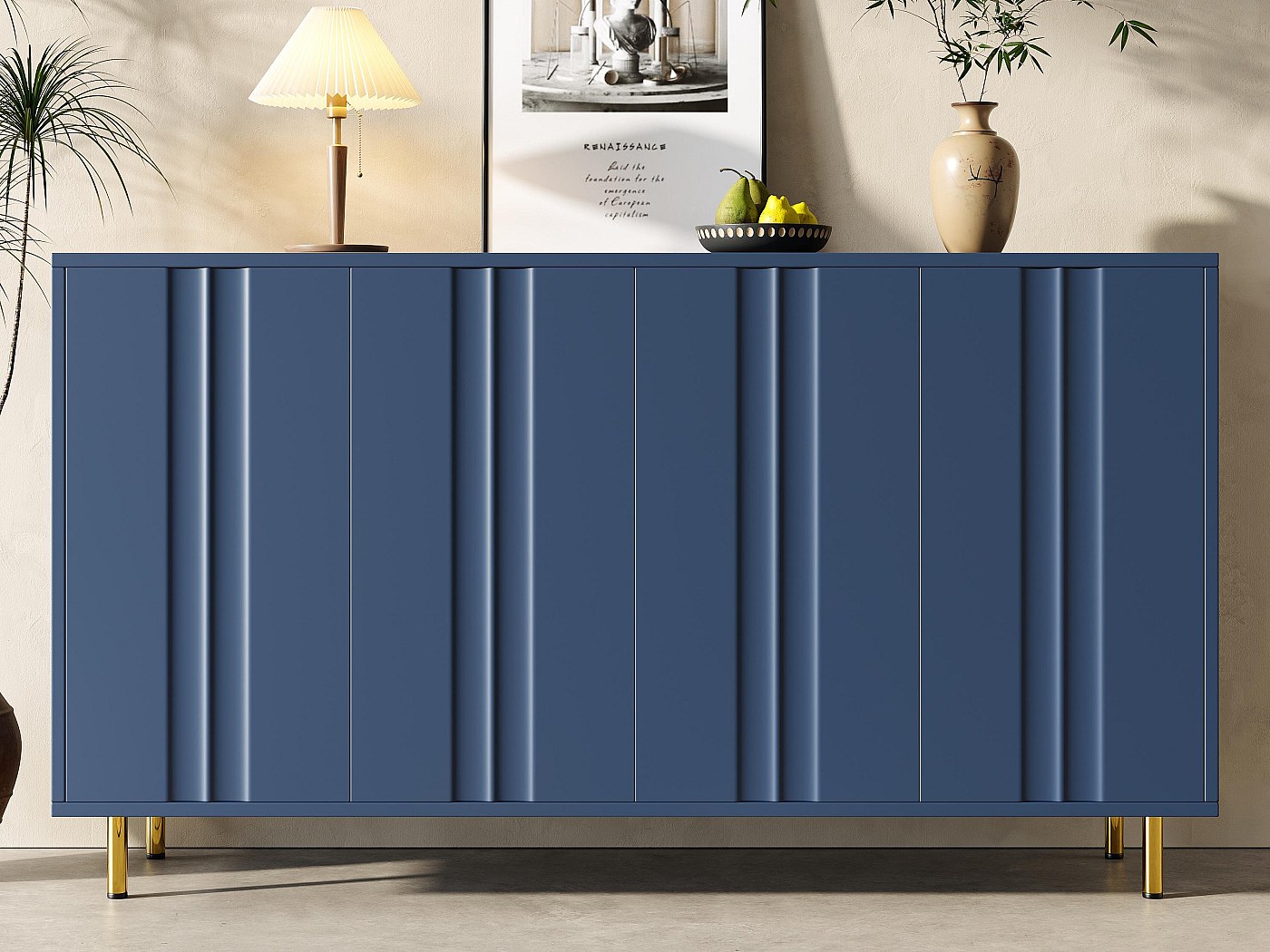Modern dressoir - 4 deuren met uniek design - in MDF - Blauw