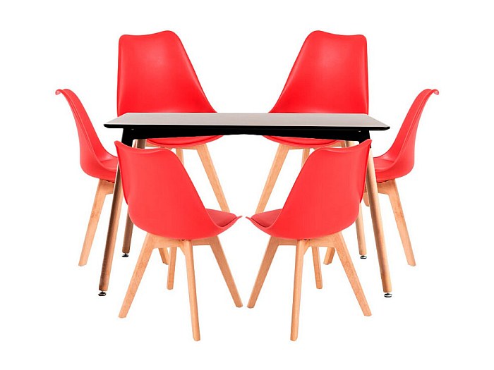 Conjunto Mesa Tower Rectangular 120 x 80 cm Negra y Pack 6 Sillas Synk Basic - Rojo