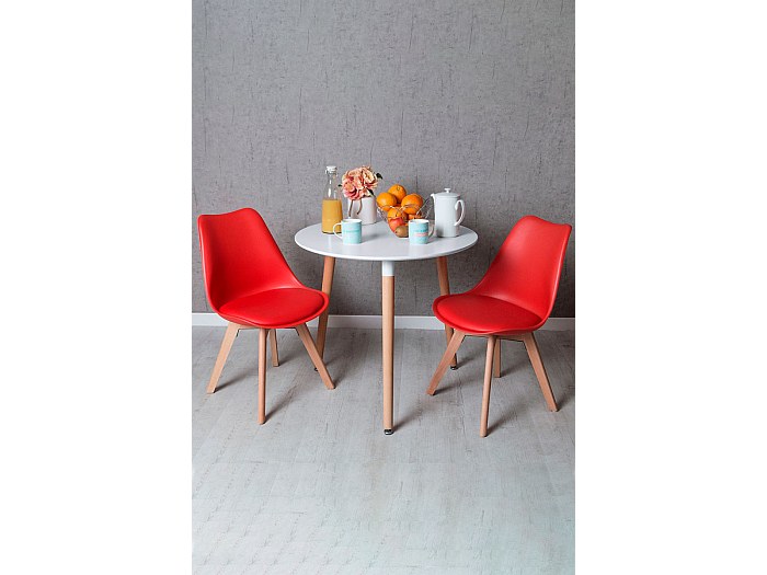 Conjunto Mesa Tower Redonda 80 cm Blanca y Pack 2 Sillas Synk Basic - Rojo