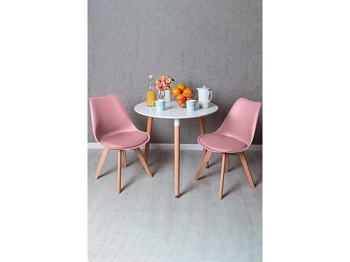 Conjunto Mesa Tower Redonda 80 cm Blanca y Pack 2 Sillas Synk Basic - Rosa