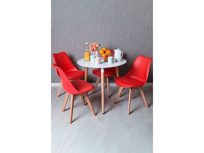 Conjunto Mesa Tower Redonda 80 cm Blanca y Pack 4 Sillas Synk Basic - Rojo