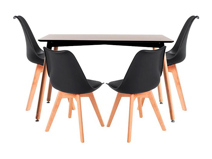 Conjunto Mesa Tower Rectangular 120 x 80 cm Negra y Pack 4 Sillas Synk Basic - Negro