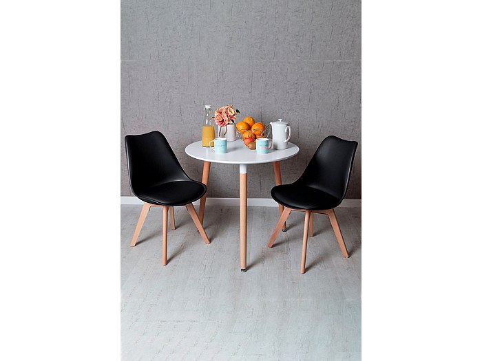 Conjunto Mesa Tower Redonda 80 cm Blanca y Pack 2 Sillas Synk Basic - Negro