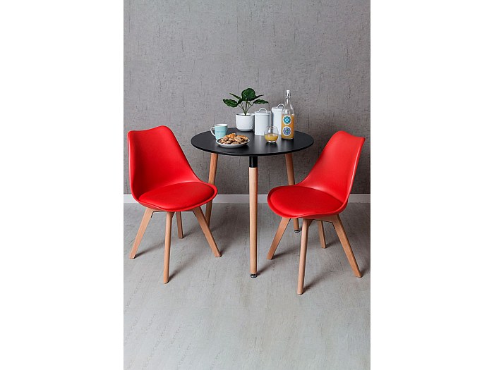 Conjunto Mesa Tower Redonda 80 cm Negra y Pack 2 Sillas Synk Basic - Rojo