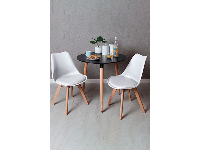 Conjunto Mesa Tower Redonda 80 cm Negra y Pack 2 Sillas Synk Basic - Blanco