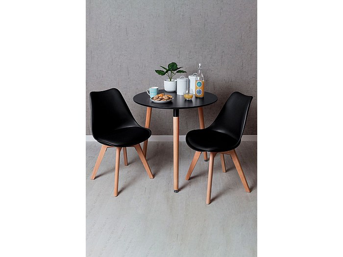 Conjunto Mesa Tower Redonda 80 cm Negra y Pack 2 Sillas Synk Basic - Negro