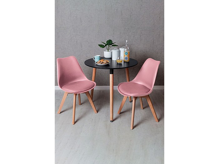 Conjunto Mesa Tower Redonda 80 cm Negra y Pack 2 Sillas Synk Basic - Rosa