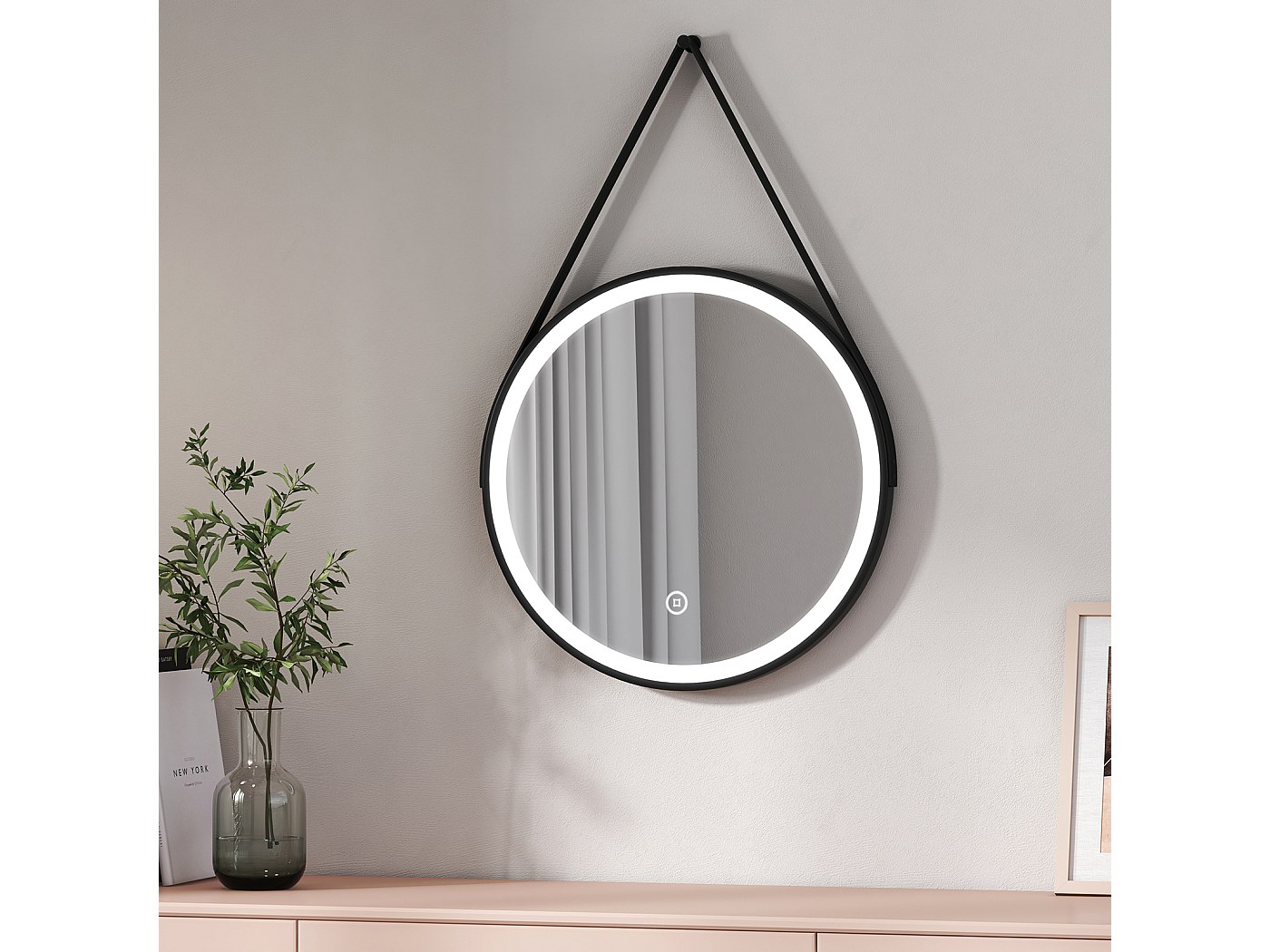 EMKE Miroir lumineux salle de bain rond diamètre 50cm cadre noir ...