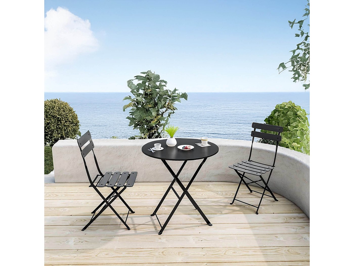 Table Ronde avec Chaises Rebecca Mobili Pequi 71x60x60 Acier Noir ...