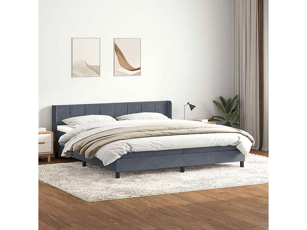 Cama box spring con colchón terciopelo gris oscuro 180x210 cm