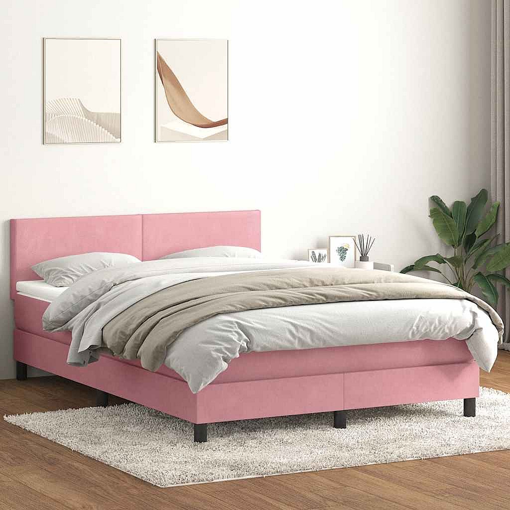 Cama com molas/colchão 160x220 cm veludo rosa