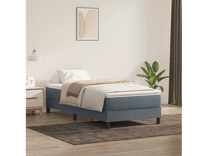 Cama box spring con colchón terciopelo gris oscuro 80x210 cm