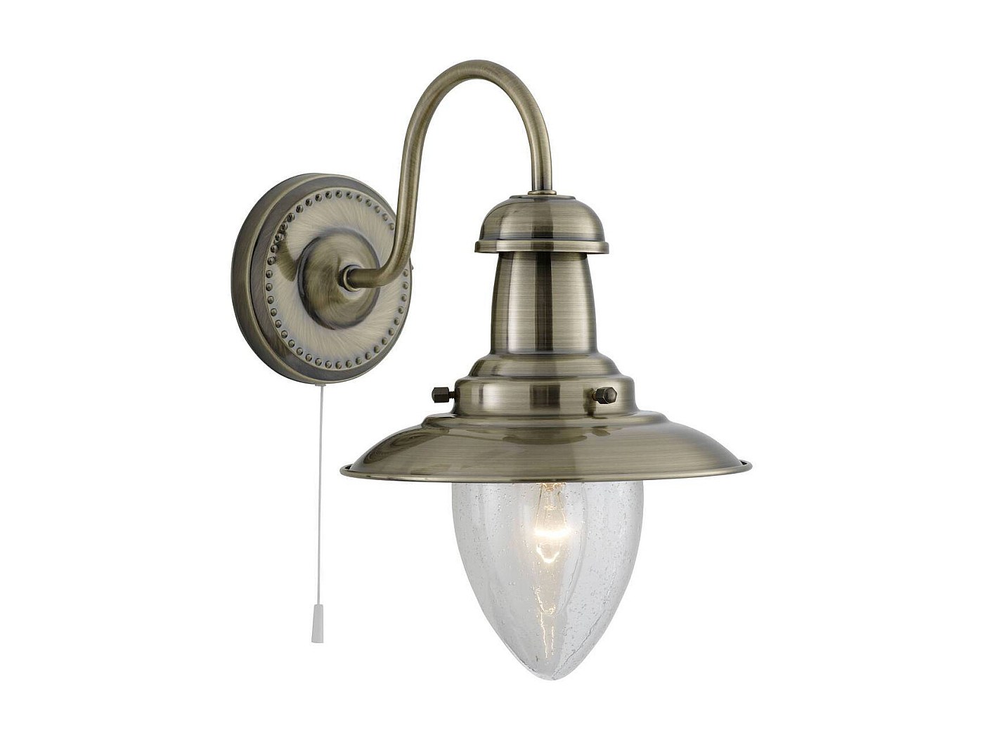 Searchlight Fisherman 1 ljus vgglampa antik mssing med skrm av frglas, E27