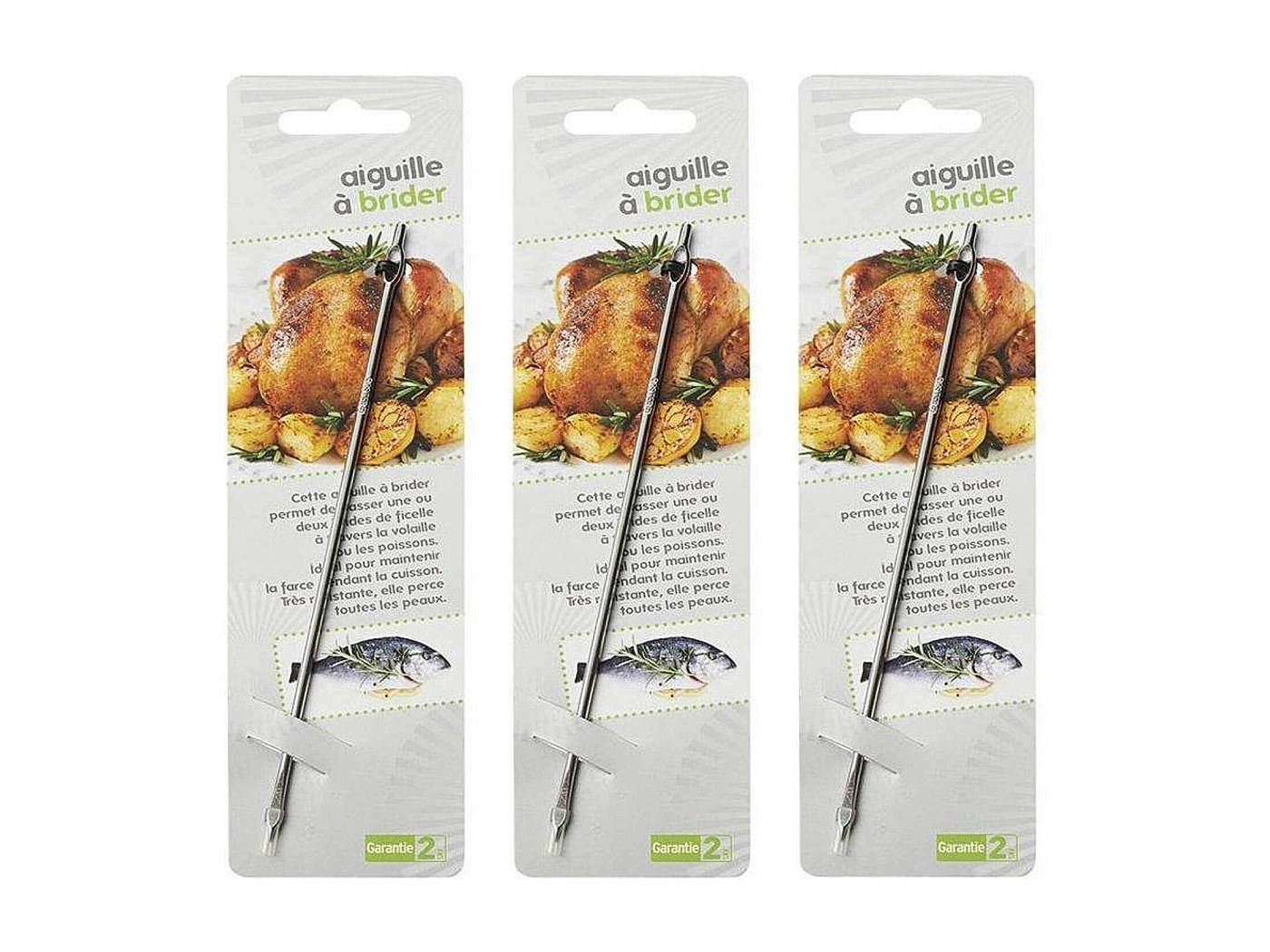 3 aiguilles à brider en inox 18 cm