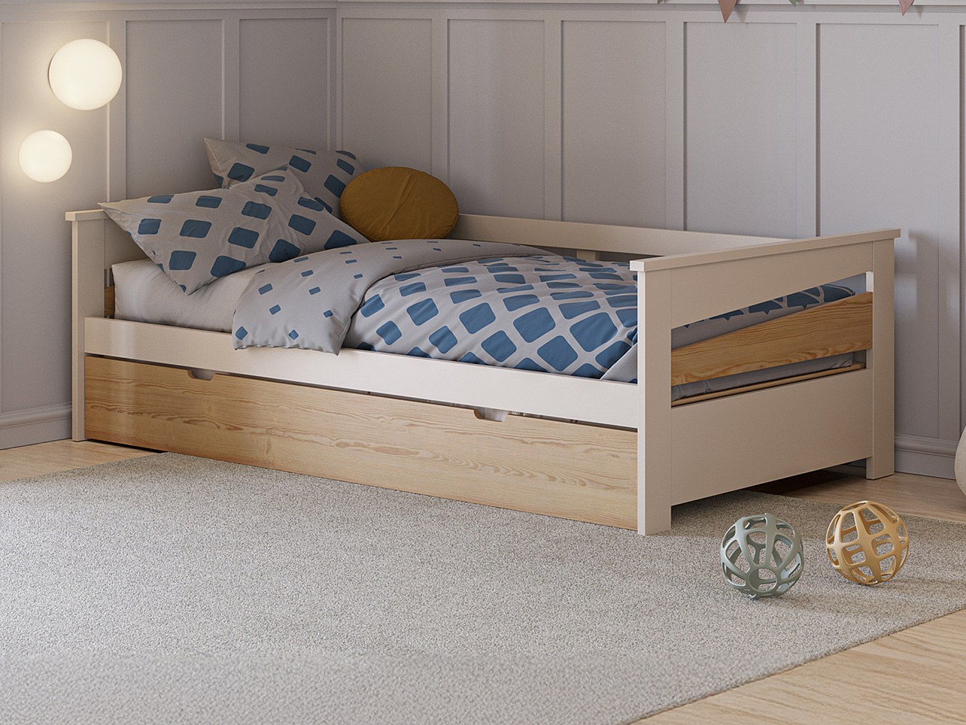 Cama dupla 2 x 90 x 190 cm em MDF cor natural e bege - LURAVO