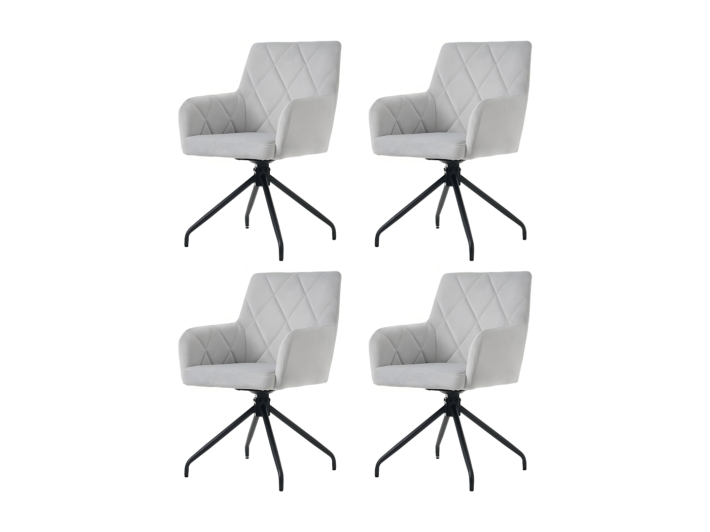 Set van 4 zwenk fluweelstoelen, diamantpatroon, met armleuningen ...
