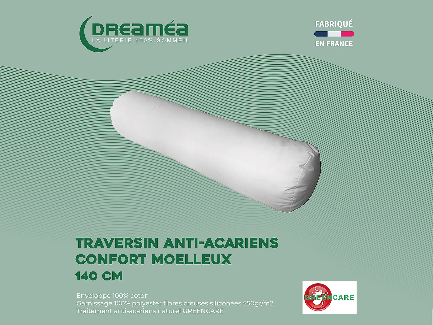 Traversin traitement anti-acariens naturel Greencare- Coton - Blanc - L ...
