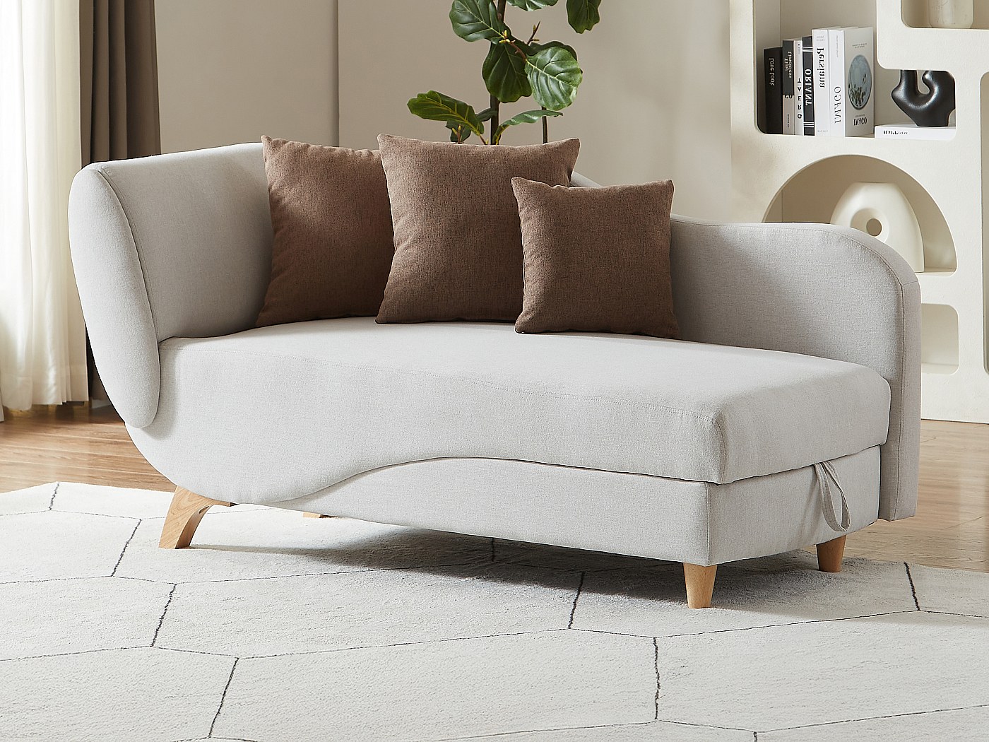 Méridienne droite convertible en tissu beige PENELOPE