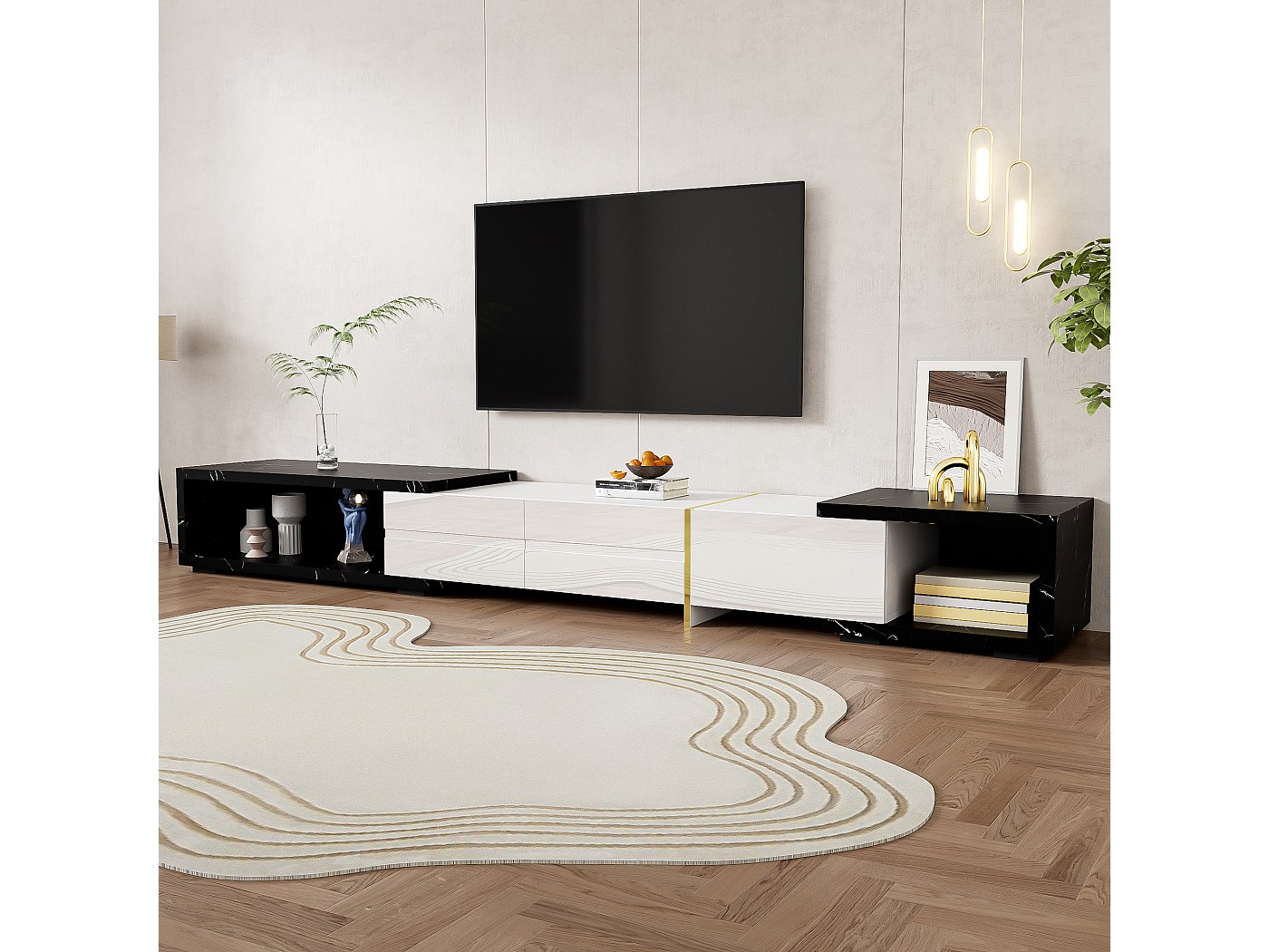 Meuble TV extensible et rotative avec 3 portes - 140/260 x 40 x 30 cm ...